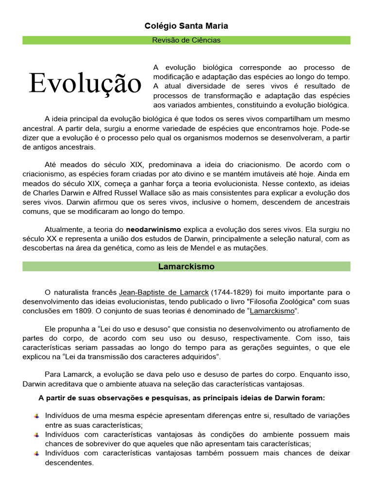 Evolução | PDF | Ciências e Matemática