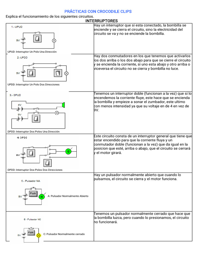 Prácticas Crocodile | PDF | Relé | Diodo emisor de luz