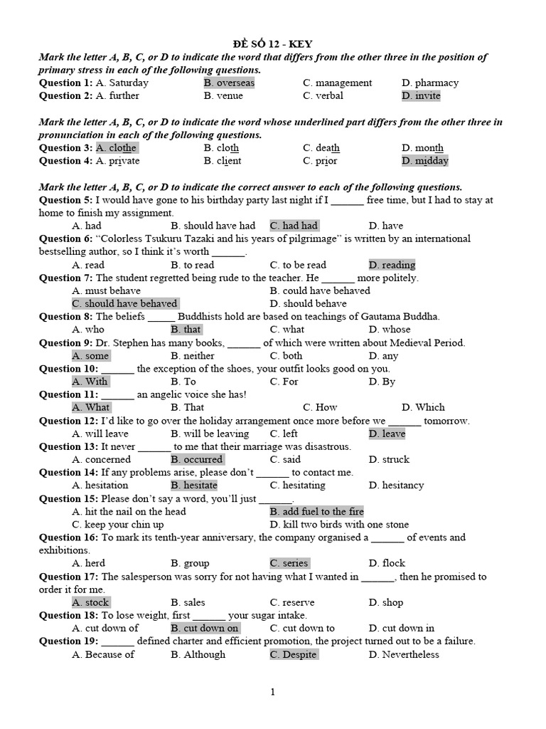 ĐỀ SỐ 12 - KEY | PDF | Creativity | Plant Breeding
