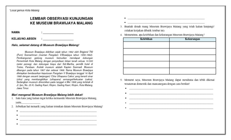 Lembar Kunjungan Ke Museum Brawijaya Malang | PDF
