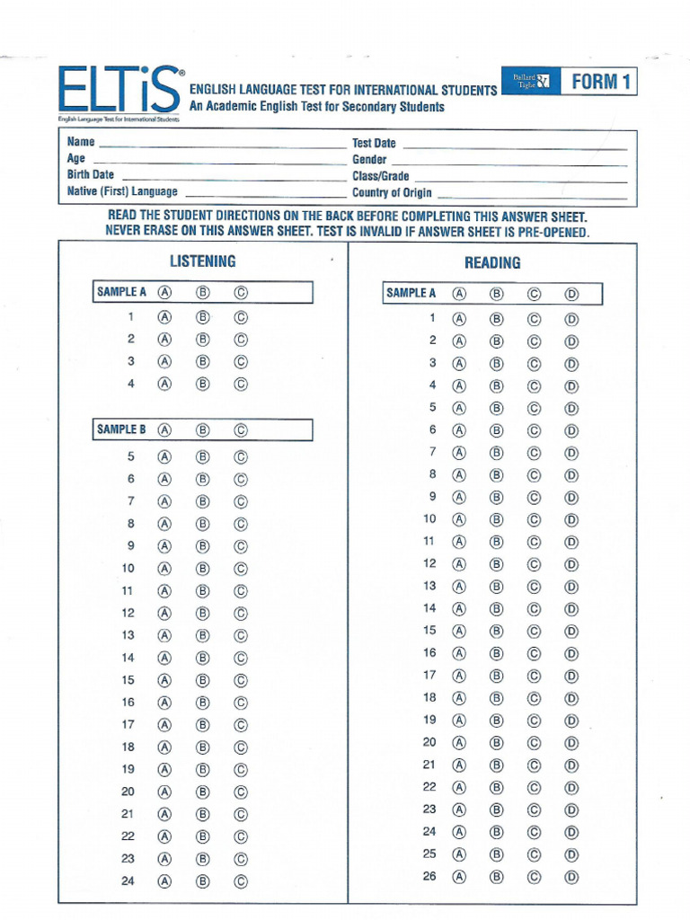Eltis Answer Sheet | PDF