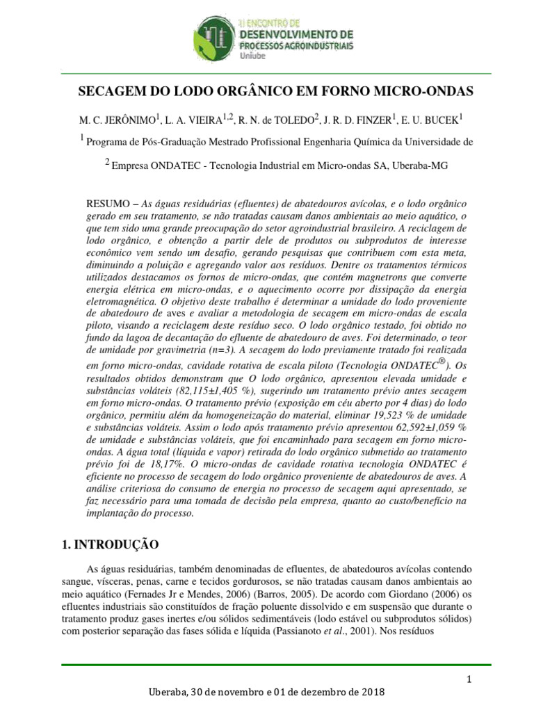 Secagem Do Lodo Orgânico em Forno Micro-Ondas | PDF | Desperdício ...