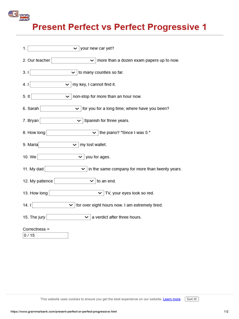 Present Perfect or Perfect Continuous (Progressive) Tenses Worksheet | PDF