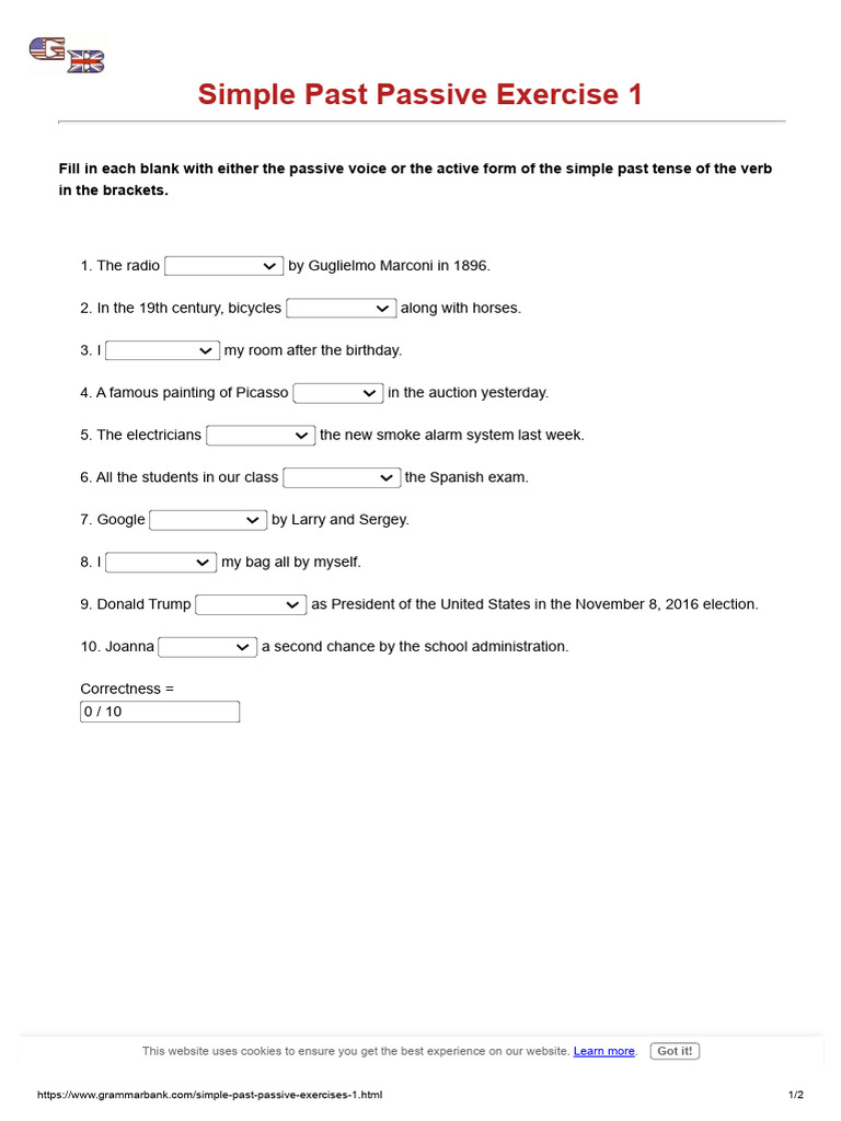 Simple Past Passive Exercises - GrammarBank | PDF