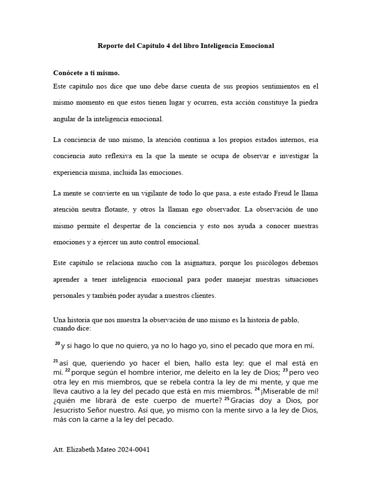Reporte Del Capitulo 4 Del Libro Inteligencia Emocional | PDF