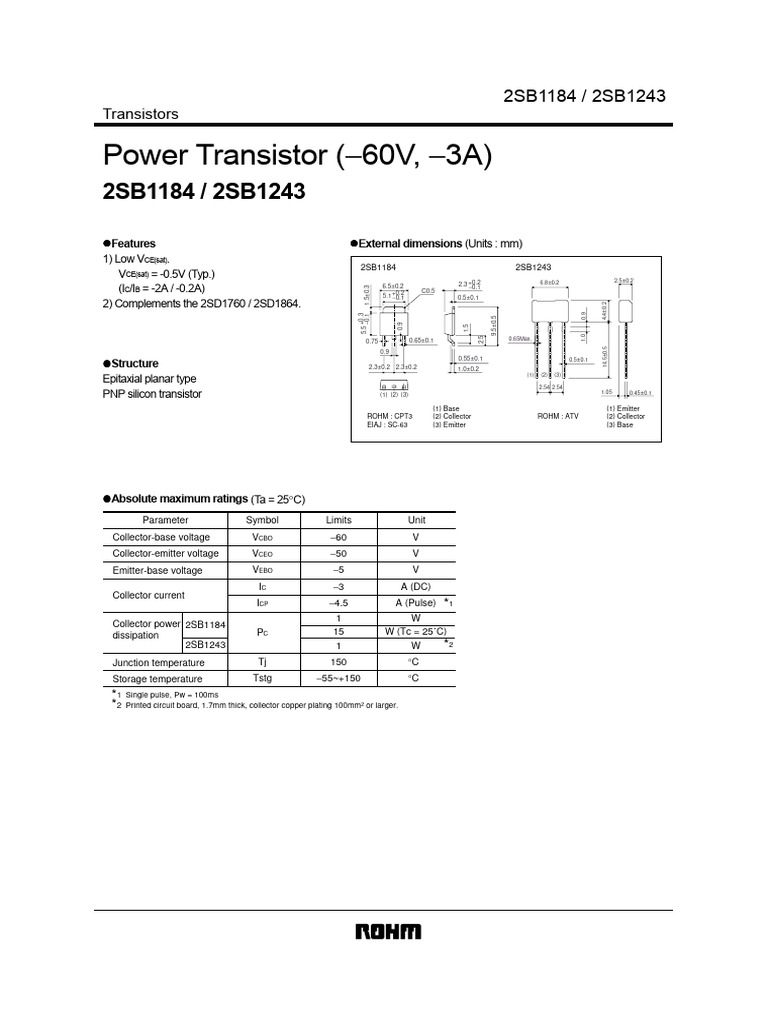 2SB1243 | PDF | Bipolar Junction Transistor | Electrical Engineering