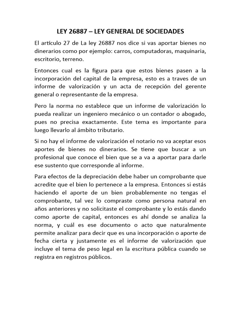 LEY 26887 - Ley General de Sociedades | PDF
