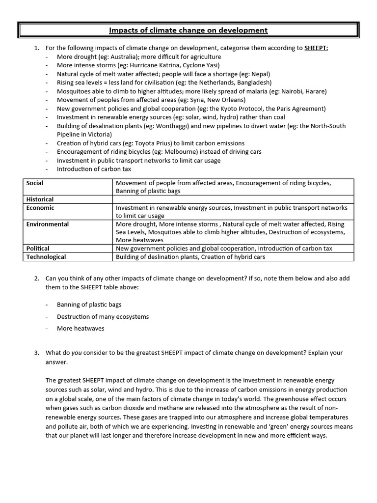 Impacts of Climate Change On Development Worksheet | Download Free PDF ...