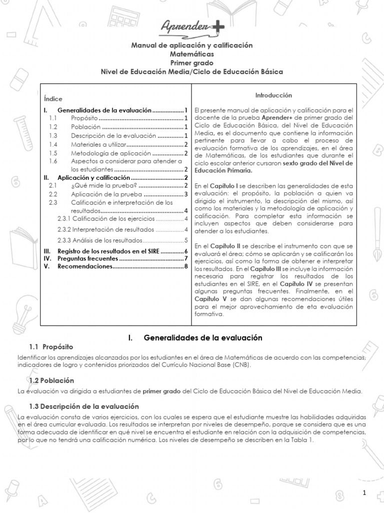 1B Manual Mate Aprender+ | PDF | Evaluación | Enseñando