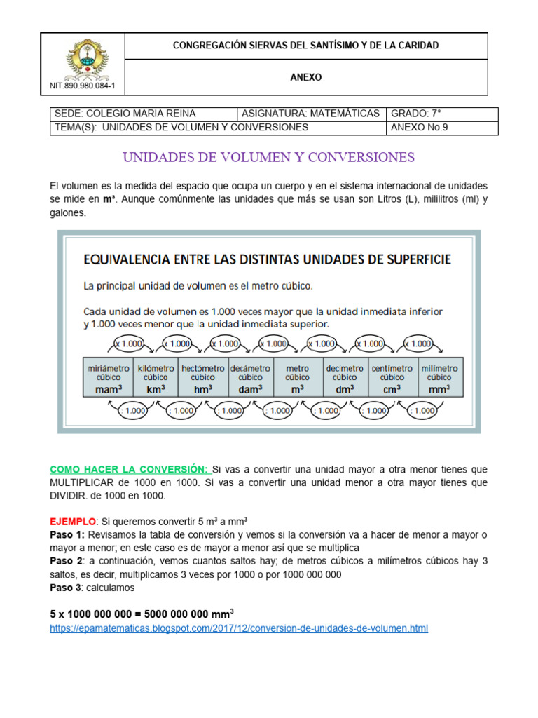 Conversión de Volumen para 7° Grado | PDF | Litro | Volumen