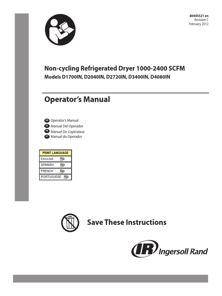 Operator's Manual: Non-Cycling Refrigerated Dryer 1000-2400 SCFM | PDF ...