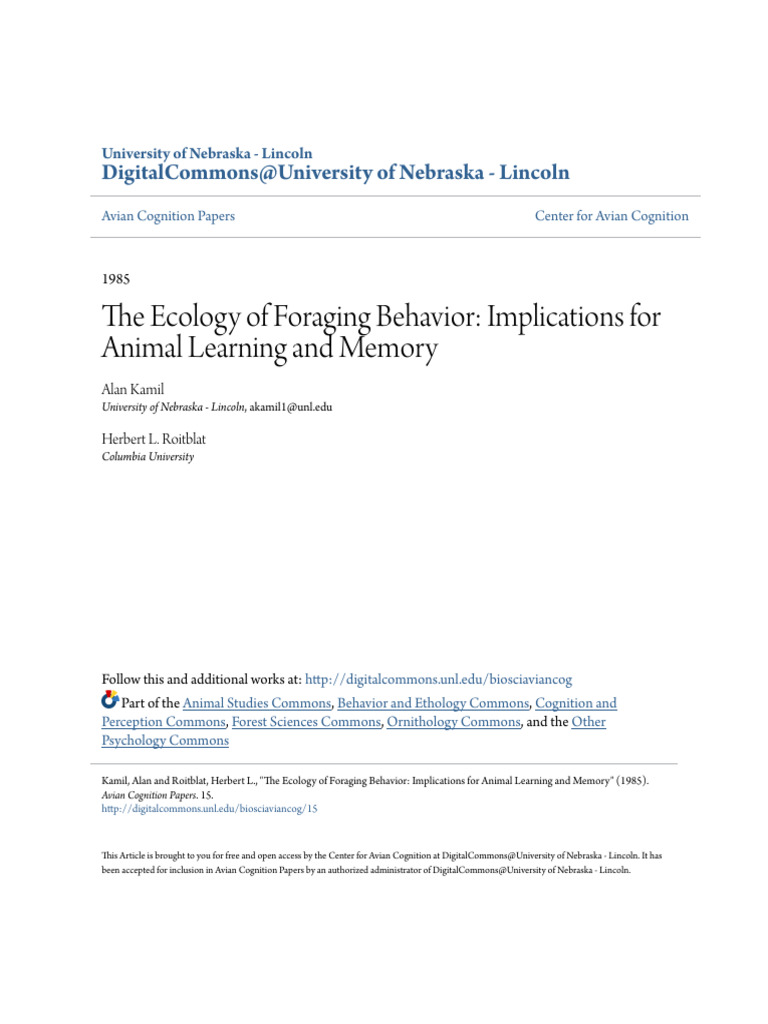 The Ecology of Foraging Behavior - Implications For Animal Learni | PDF ...