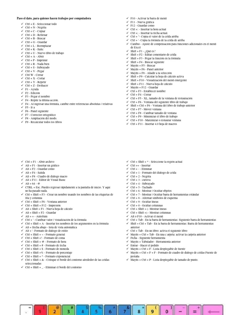 Comandos Teclado | PDF | Ventana (informática) | Hoja de cálculo