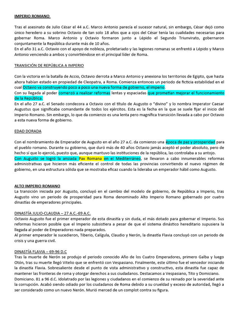 Imperio Romano Resumen | PDF | Augusto | Republica Romana