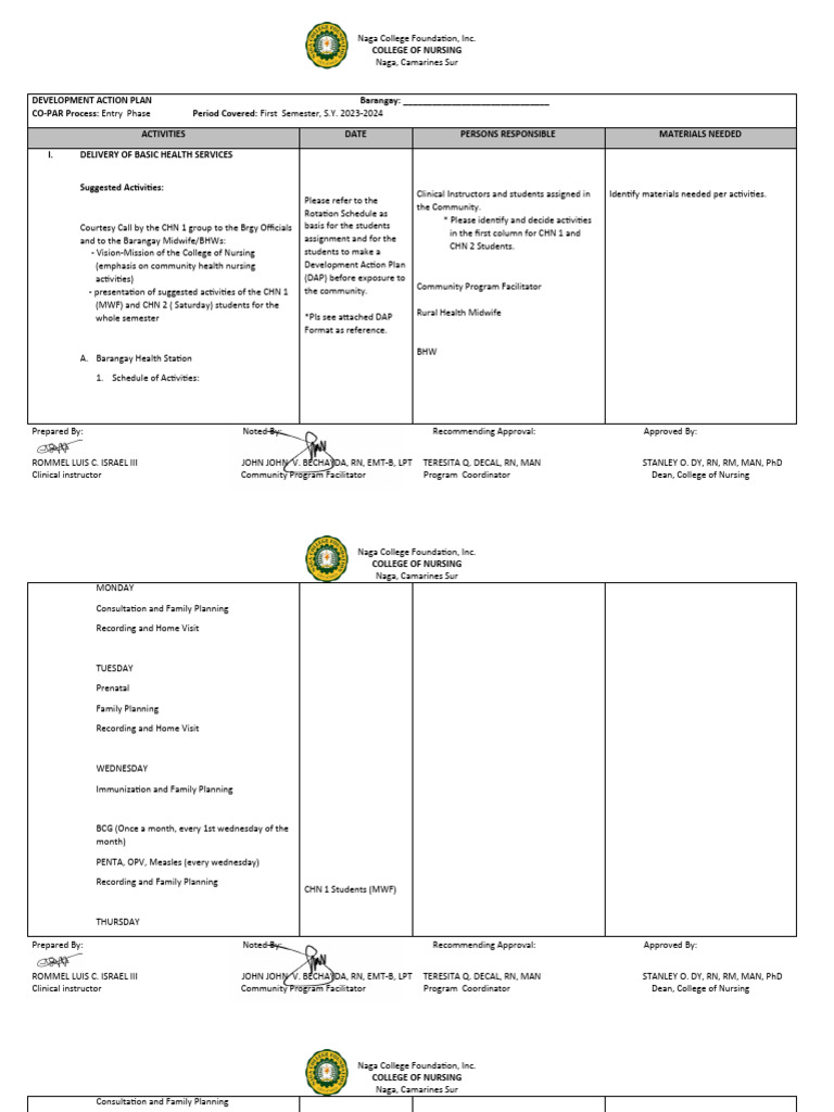 Development Action Plan First Sem 2023 2024 Pdf Nursing Health
