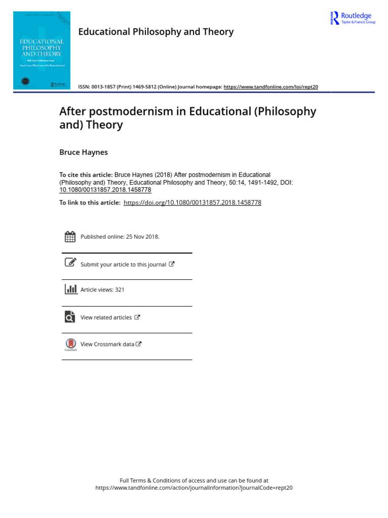After Postmodernism in Educational Philosophy and Theory2018Educational ...