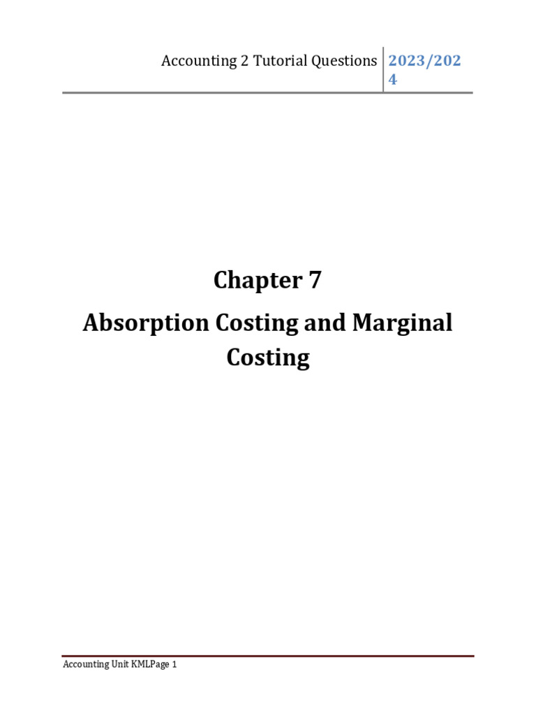 Aa025 Tutorial Answer Topic 7 Acmc | PDF | Cost Accounting | Cost