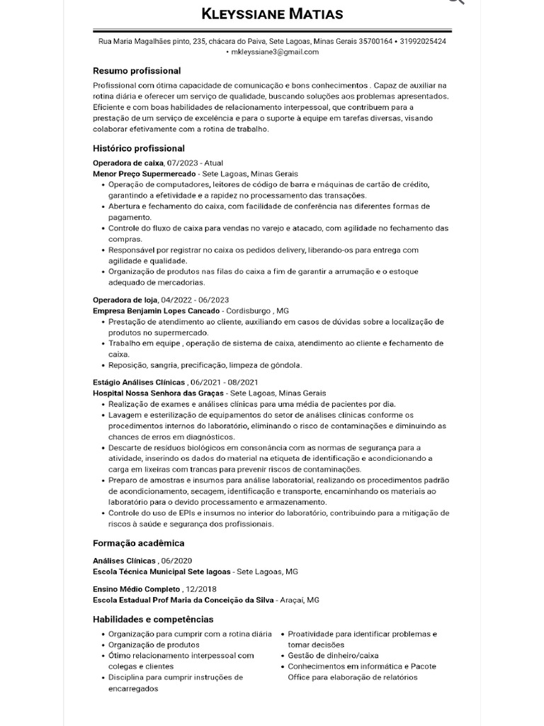 Cv-Kleyssiane Roberta Matias | PDF