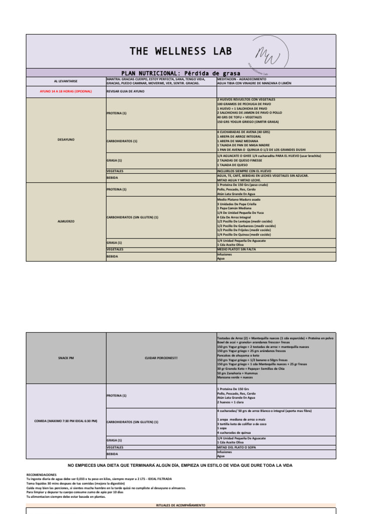 Plan Perdida de Grasa - Reto | PDF | Cocina occidental | Alimentos