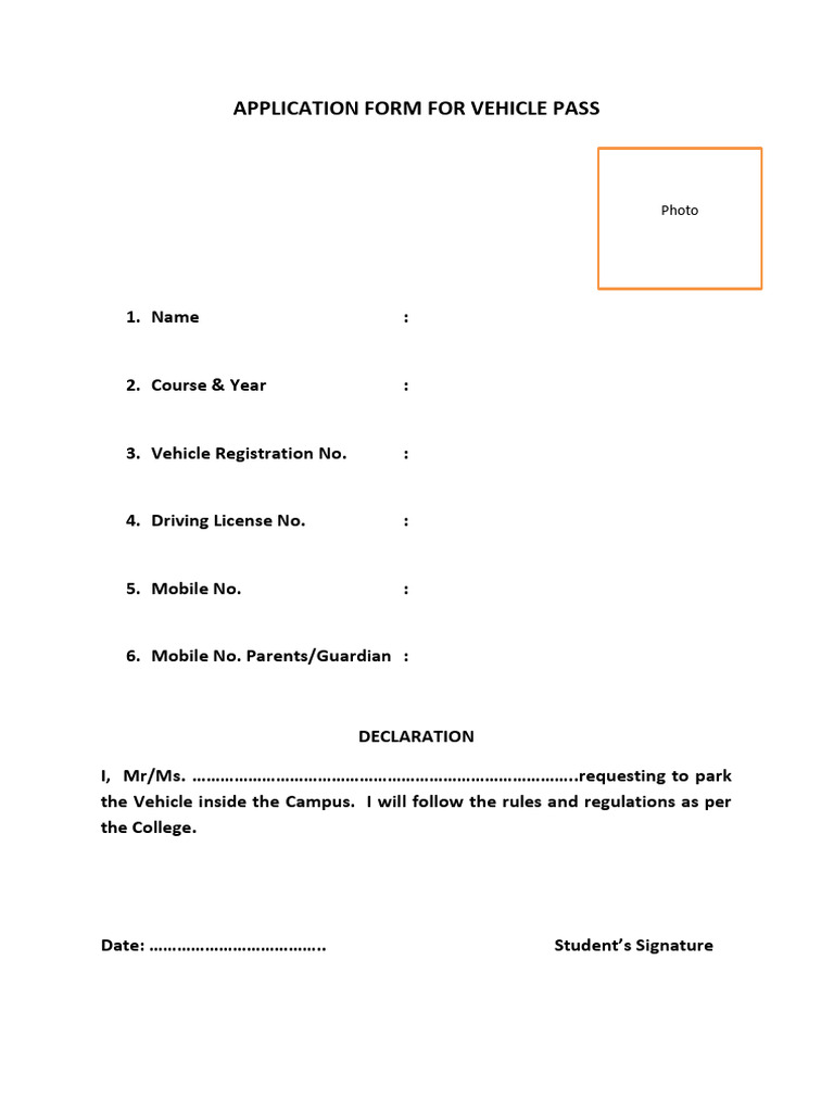 Vehicle Pass Request Letter Form | PDF