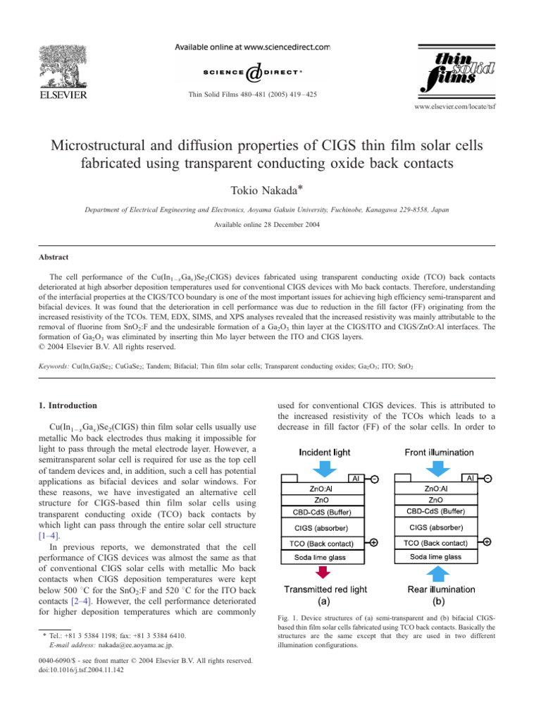 Microstructural and Diffusion Properties of CIGS Thin Film Solar Cells Fabricated Using ...
