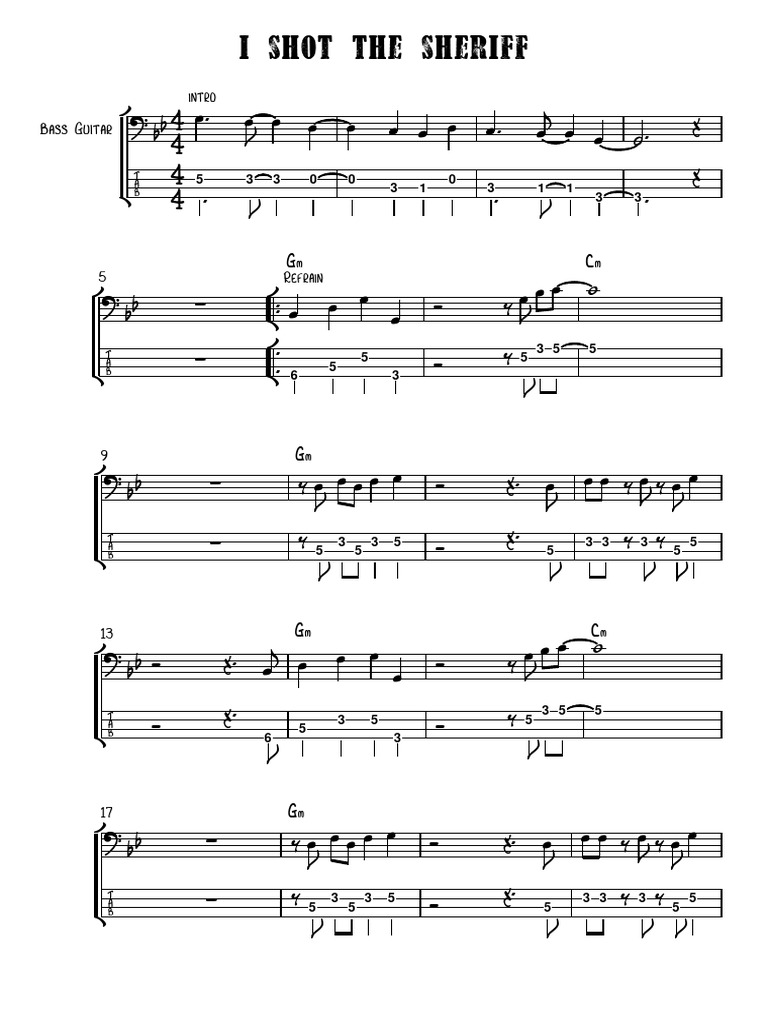 Bass Tab for "I Shot the Sheriff" | PDF | Popular Music | Musical Forms