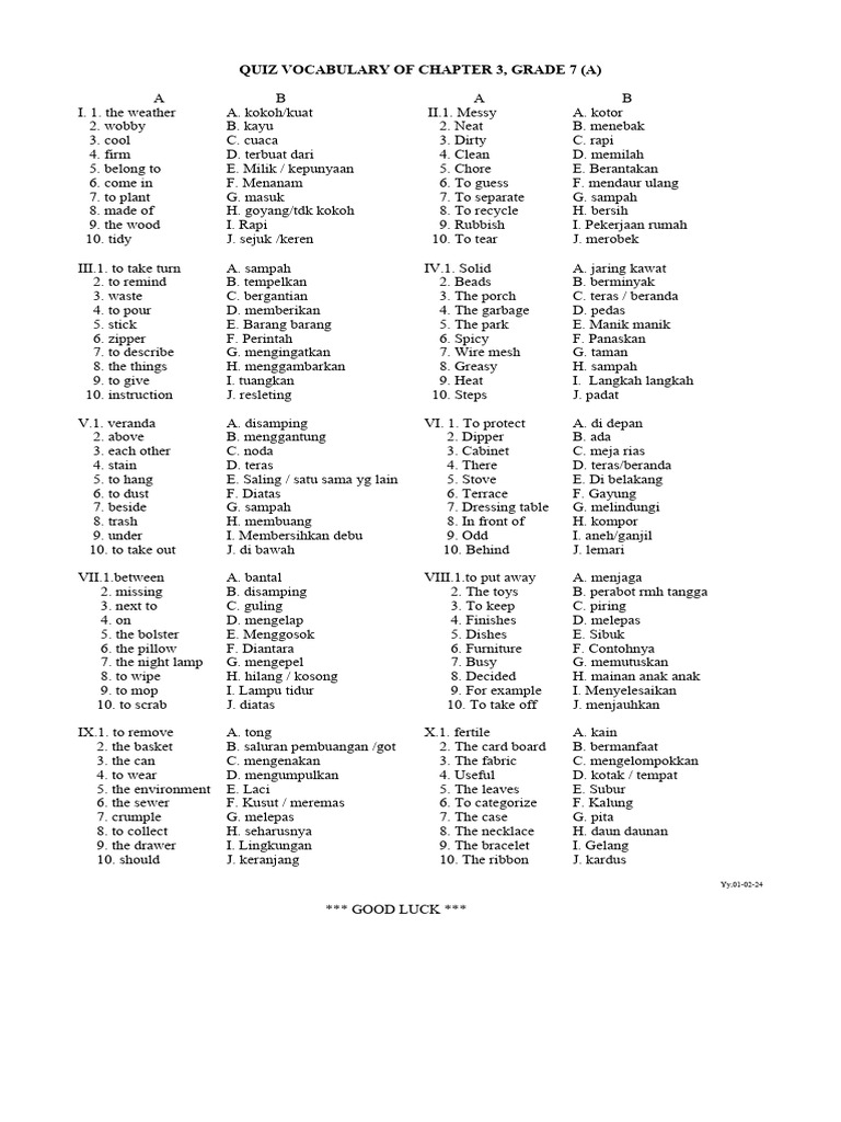 Grade 7 Chapter 3 Vocabulary Quiz | PDF | Language Arts & Discipline