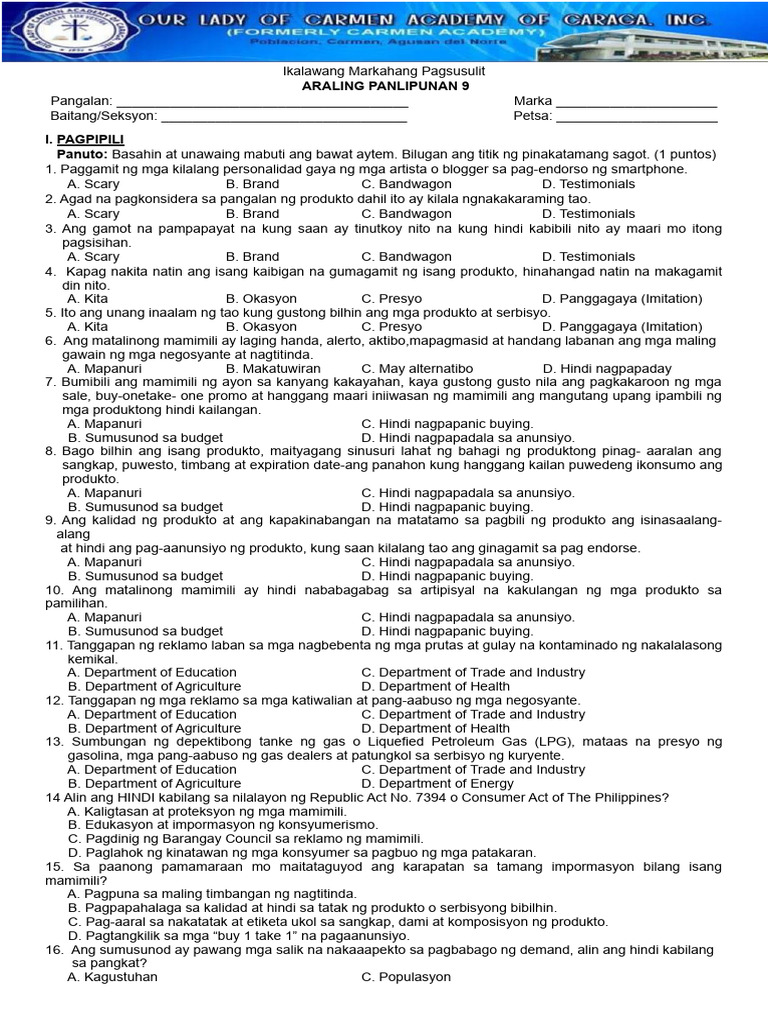 Ap 9 TQ 2ND Quarter Final Exam | PDF