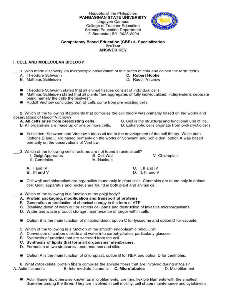 RBalderas - CBE3 Pre Test Answer Key | PDF | Meiosis | Translation ...