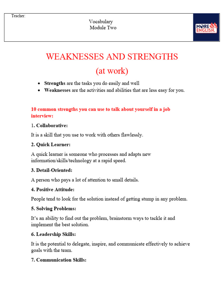 Weaknesses and Strenghts | PDF