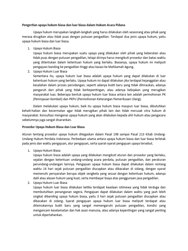 Pengertian Upaya Hukum Biasa Dan Luar Biasa Dalam Hukum Acara Pidana Pdf