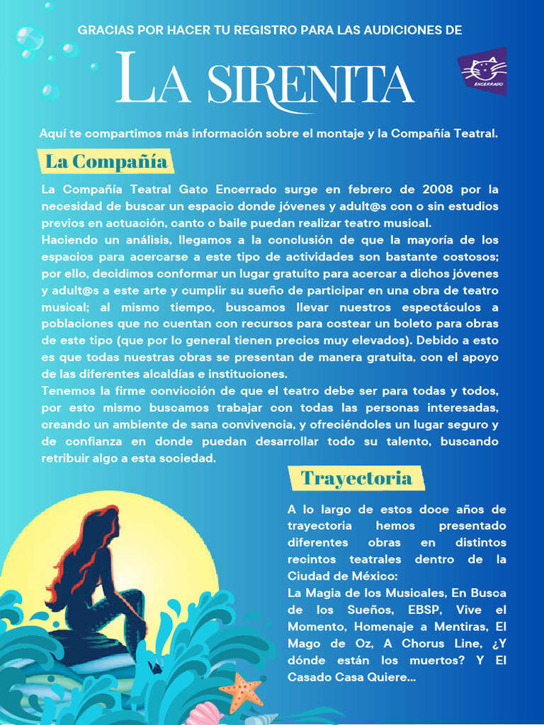 La Sirenita: Teatro Musical Gratuito | PDF | Teatro musical | Teatro