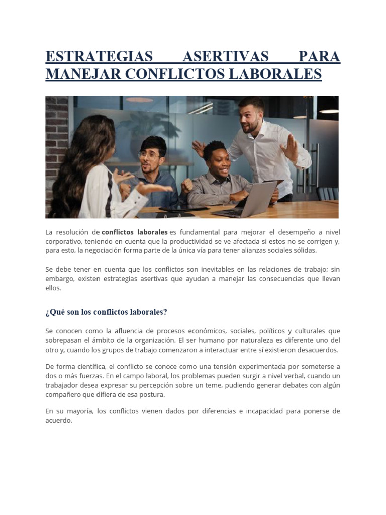 7 Estrategias Asertivas de Manejar Los Conflictos Laborales | PDF ... 7 Estrategias Asertivas de Manejar Los Conflictos Laborales | PDF ...