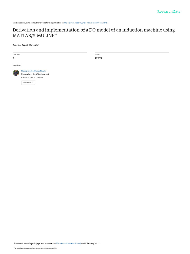 Derivation and Implementation of A DQ Model of An Induction Machine Using MATLAB SIMULINK | PDF ...