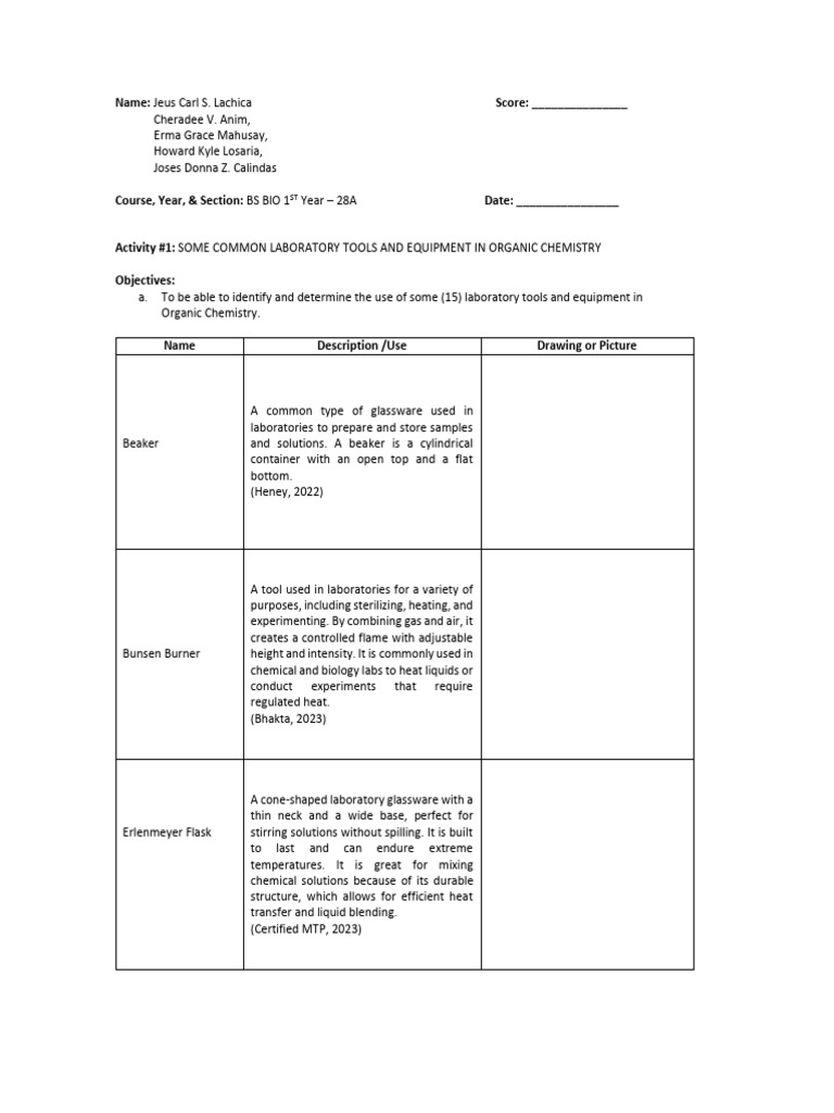 Group9 (AMINE) Activity 1 - Laboratory Tools and Equipment | PDF | Laboratories | Microscope