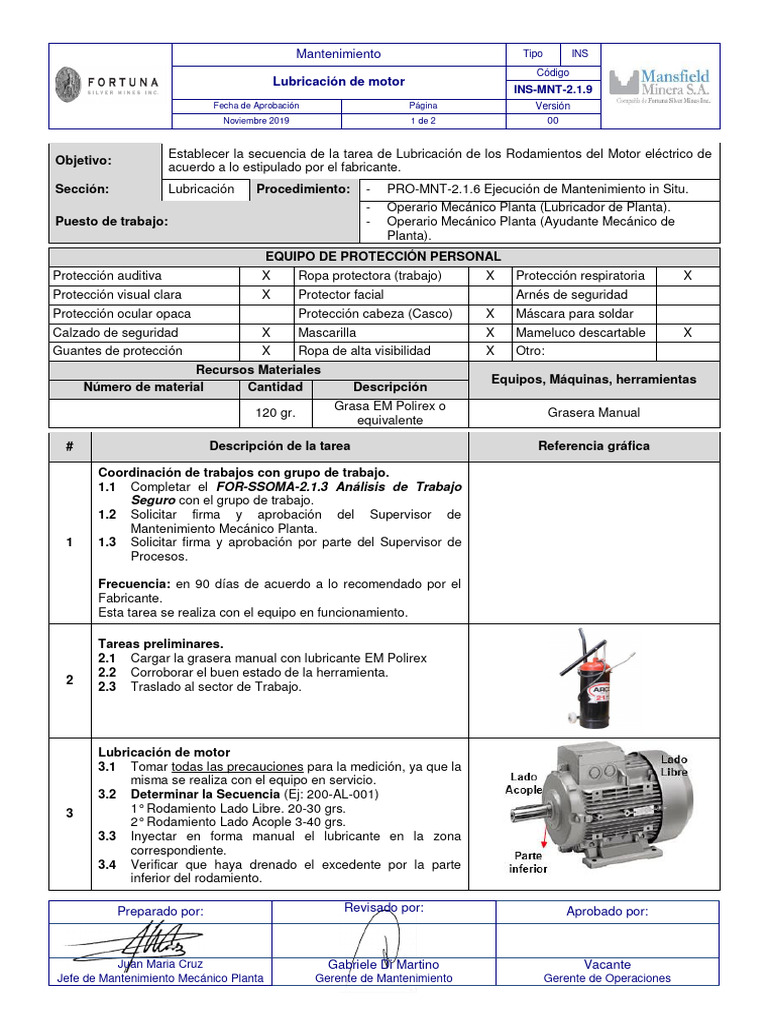 INS-MNT-2.1.9 Lubricación de Motor V00 | PDF | Ingeniería mecánica