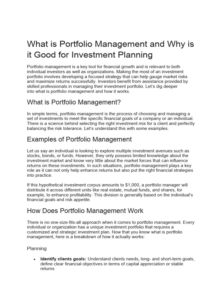 Understanding Portfolio Management Basics | PDF | Investment Management ...