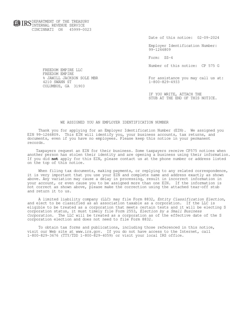 Jawil Ein Letter | PDF | Limited Liability Company | Irs Tax Forms