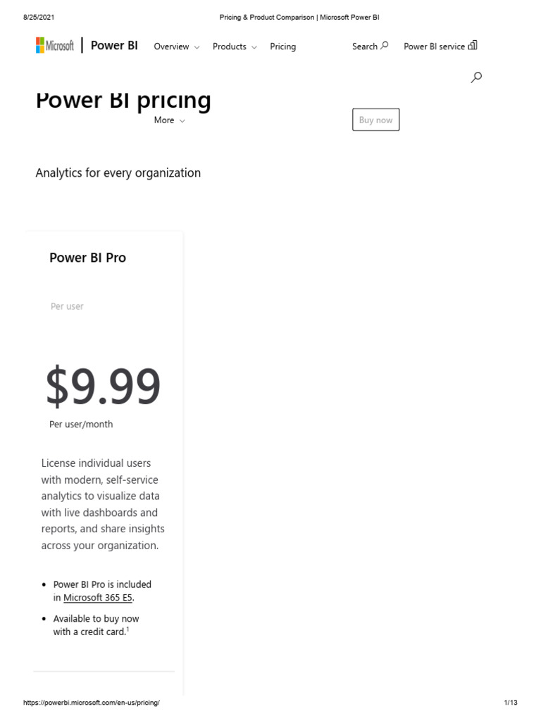 Pricing & Product Comparison - Microsoft Power BI | PDF | Business ...