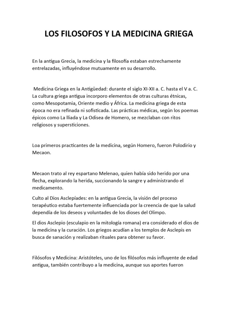 Los Filosofos y La Medicina Griega | PDF | Antigua Grecia | Medicina