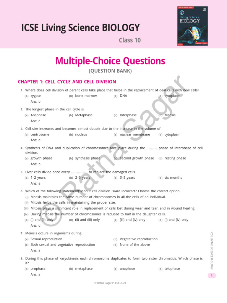 ICSE Biology 10 - MCQs Term 1.PDF (Unknown) (Z-Library) | PDF | Mitosis ...