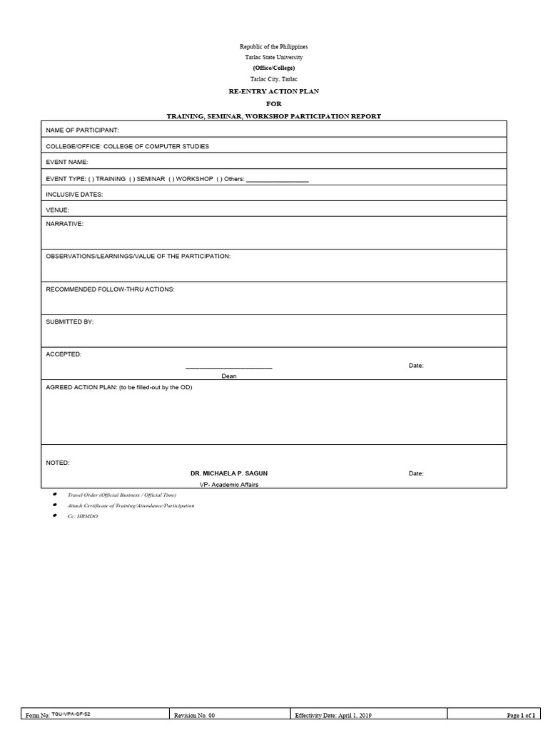 Re-Entry Action Plan Template | PDF