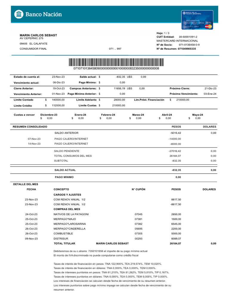Resumen de Cuenta Mastercard Nov 2023 | PDF | Tarjeta de crédito ...