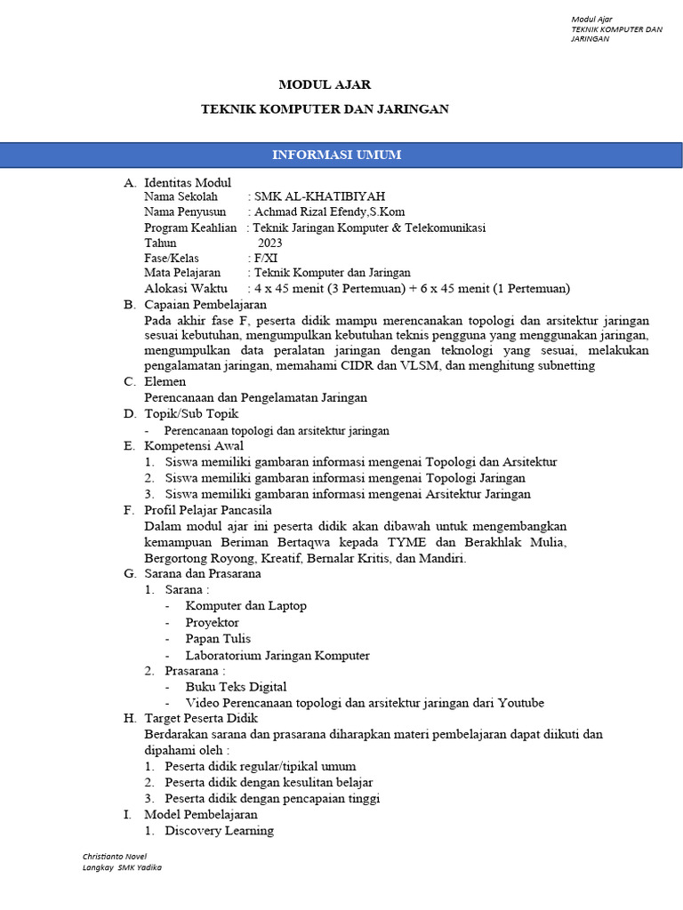 Modul Ajar Fase F TKJ - Achmad Rizal Efendy | PDF Modul Ajar Fase F TKJ - Achmad Rizal Efendy | PDF
