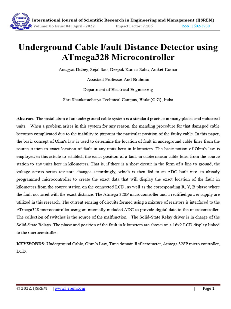 Underground Cable Fault Distance Detector Using ATmega328 Microcontroller | PDF | Rectifier ...