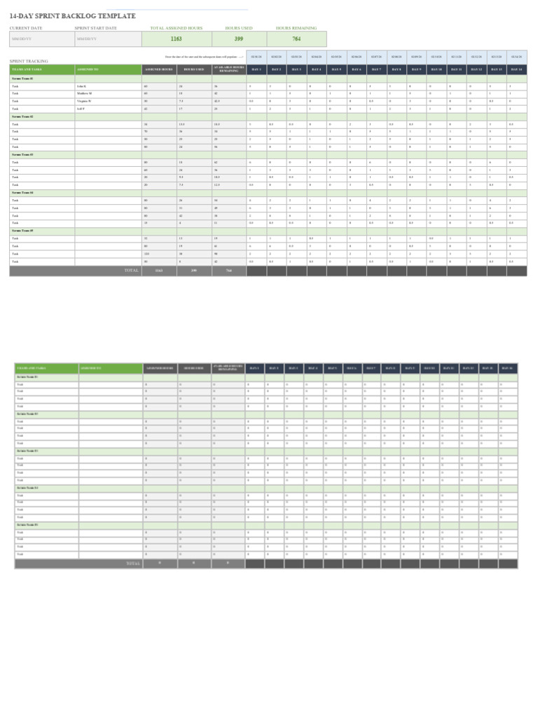 14-Day Sprint Backlog Template | PDF | Scrum (Software Development ...