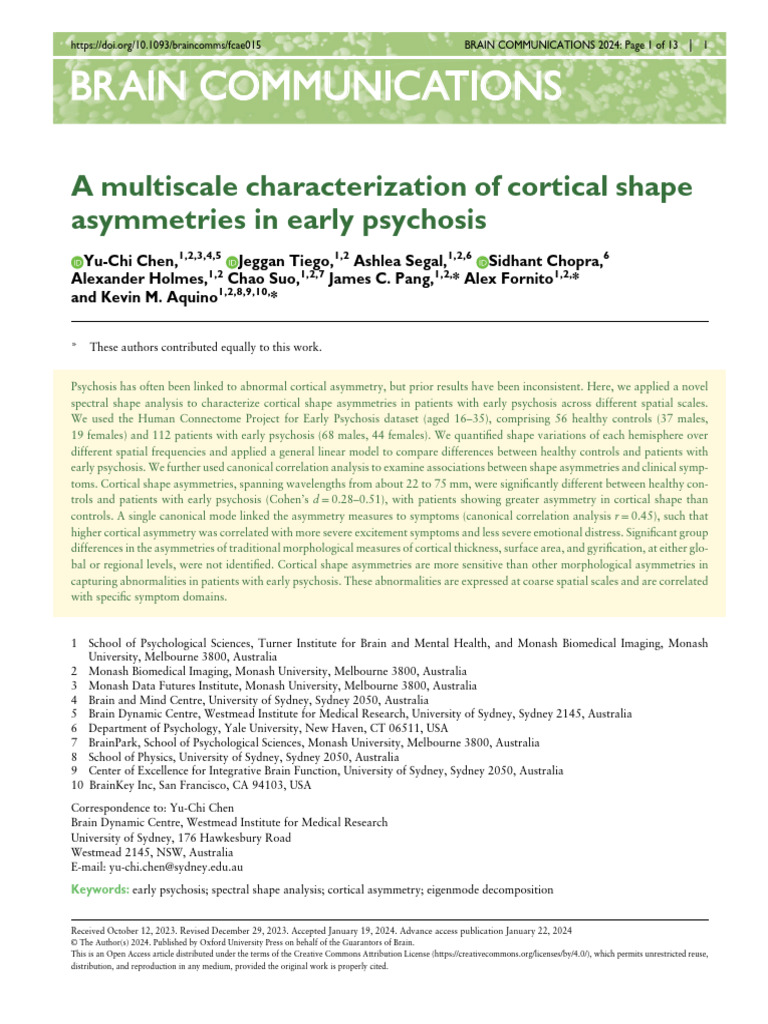 A Multiscale Characterization of Cortical Shape | PDF | Psychosis | Mental Disorder