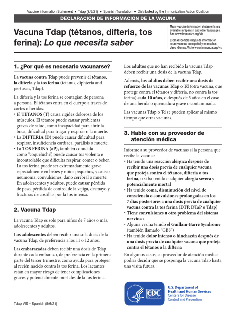 Spanish Tdap | PDF | Cuidado de la salud | Pediatría