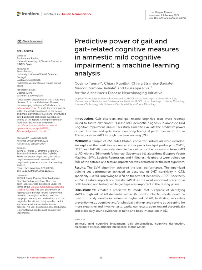 Predictive Power of Gait and | PDF | Dementia | Alzheimer's Disease