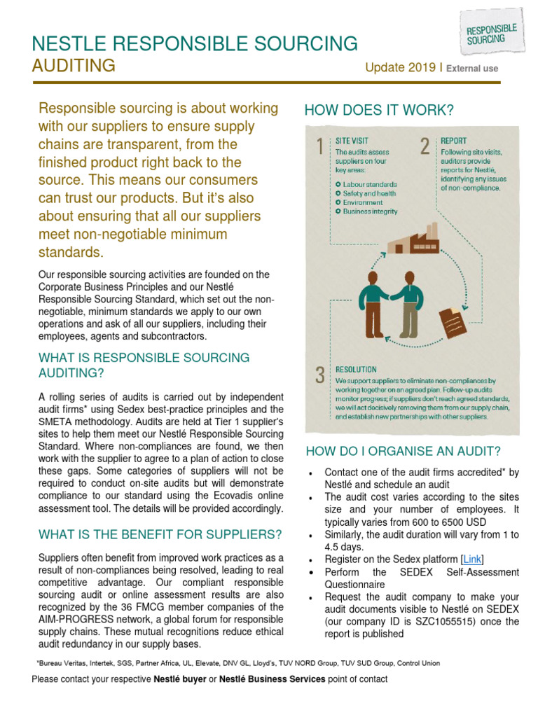 Nestlé Responsible Sourcing Auditing Guide | PDF | Supply Chain | Audit